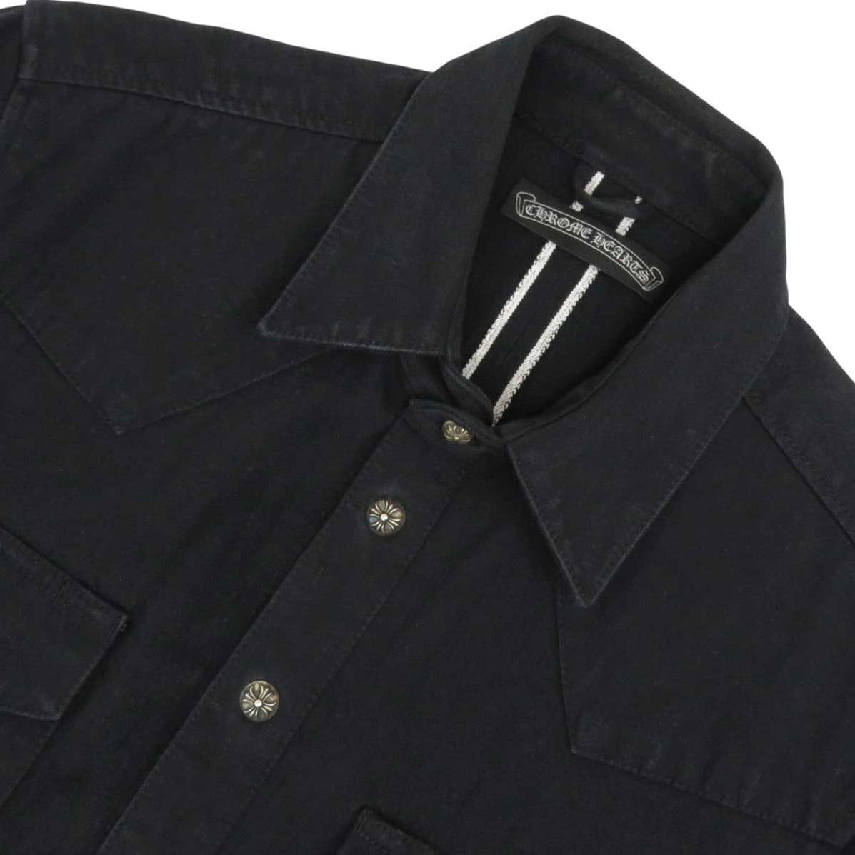 CHROME HEARTS JVP Cross Button Cotton Leather Cross Patch Denim Shirt ...